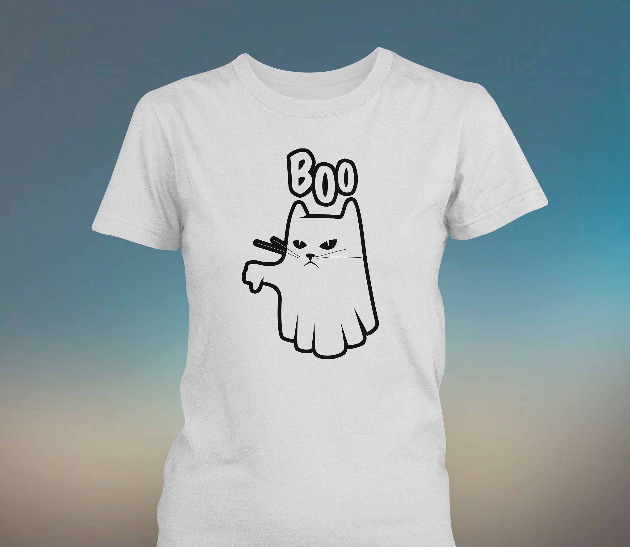 Ghost Cat Kittie BOO T-shirt sold by BraEvans | SKU 24062001 | Printerval