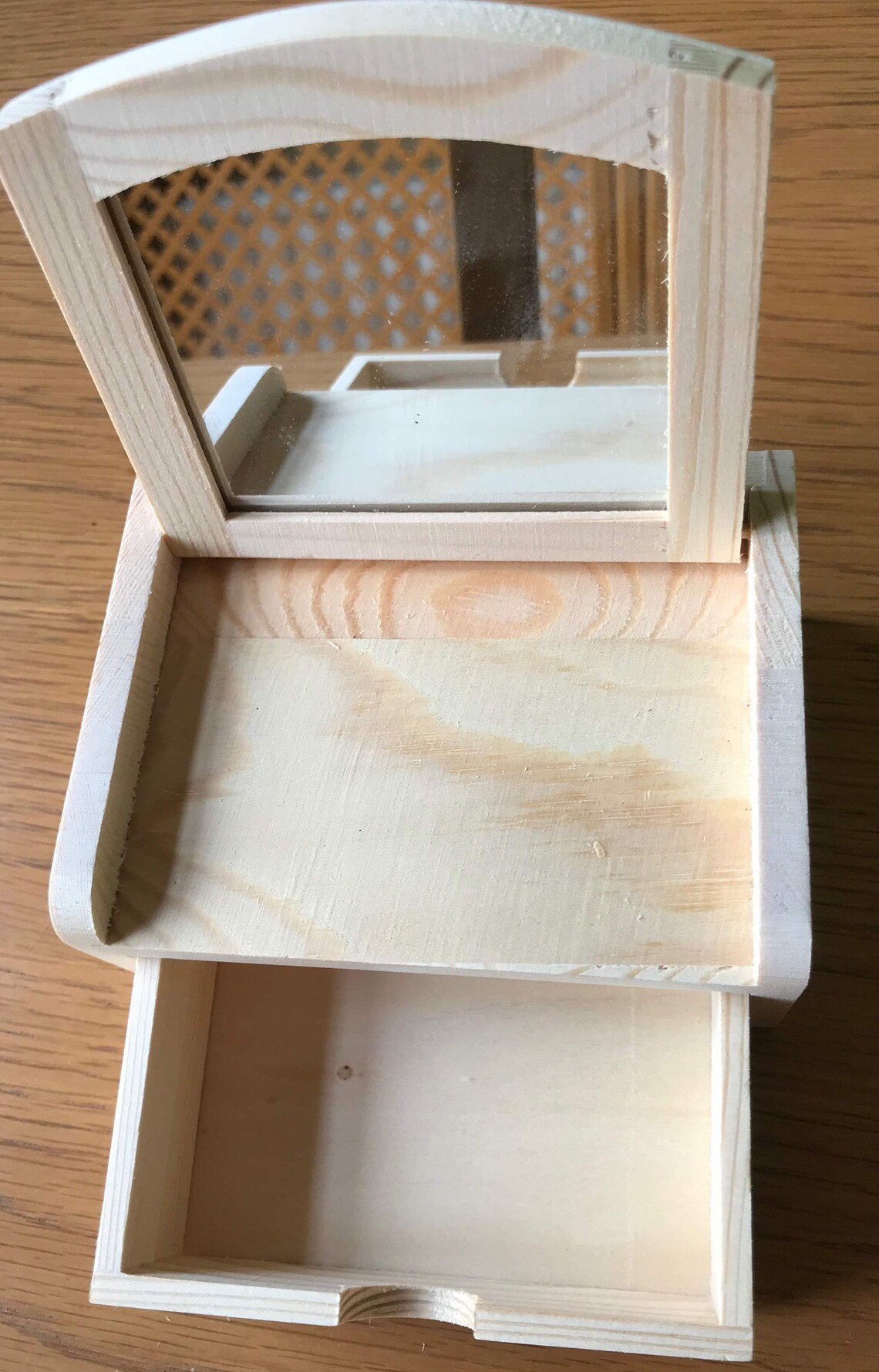 Small Wooden Trinket Box Interior Mirrored Lid and Drawer - Etsy