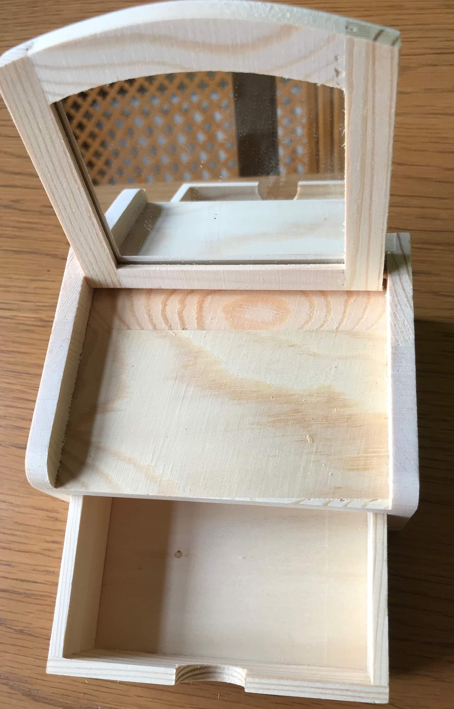 Small Wooden Trinket Box Interior Mirrored Lid and Drawer - Etsy