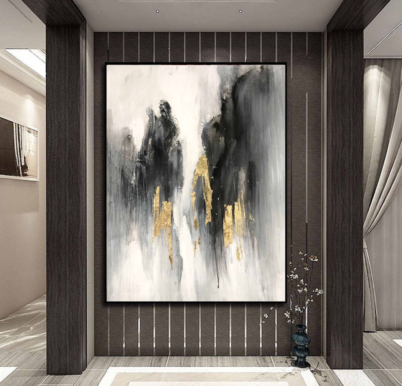 Extra Large Wall Art Abstract, Black Painting, Gold Painting on Canvas ...