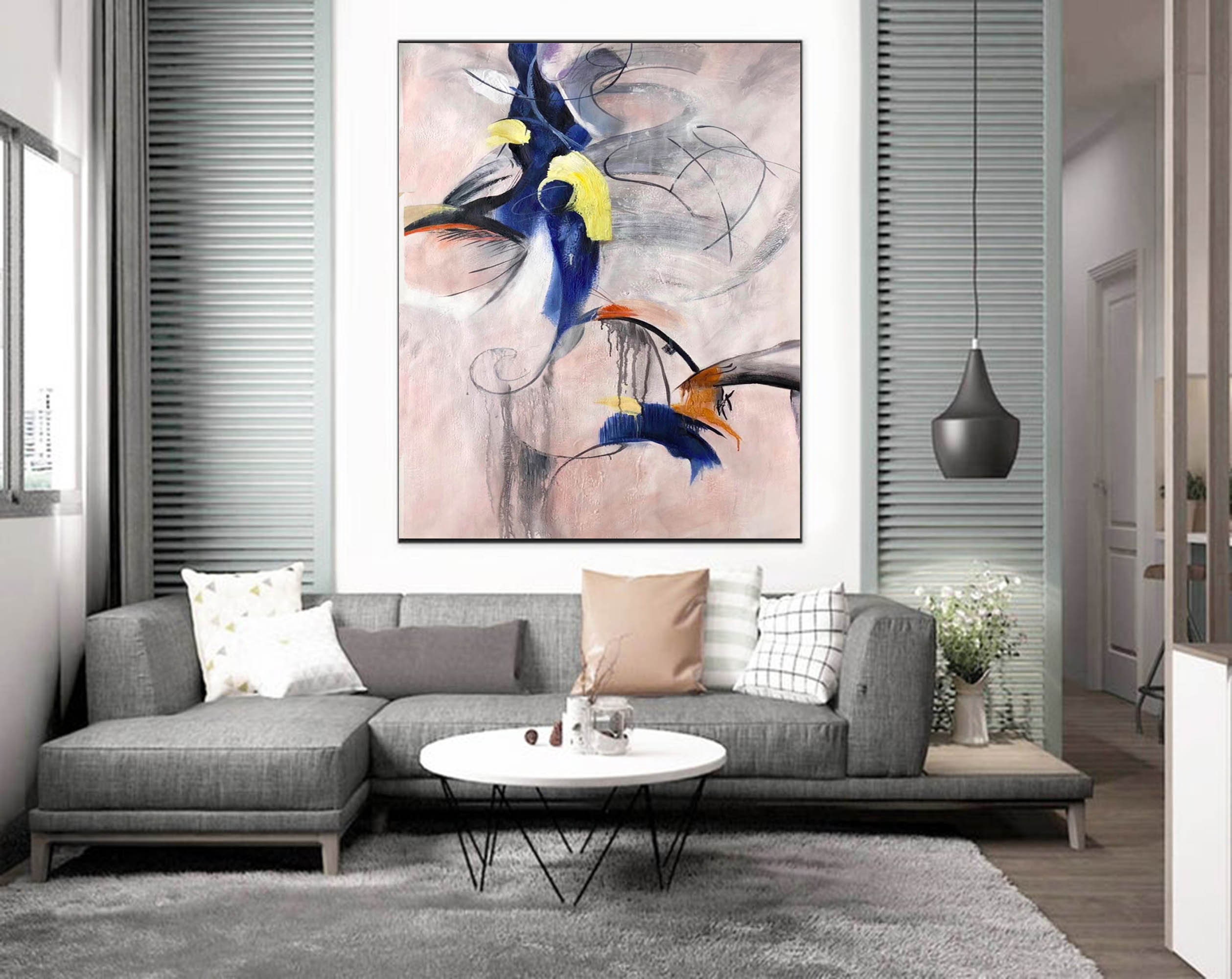 Original Abstract Painting | Handmade Textured Wall Art | Blue Yellow ...