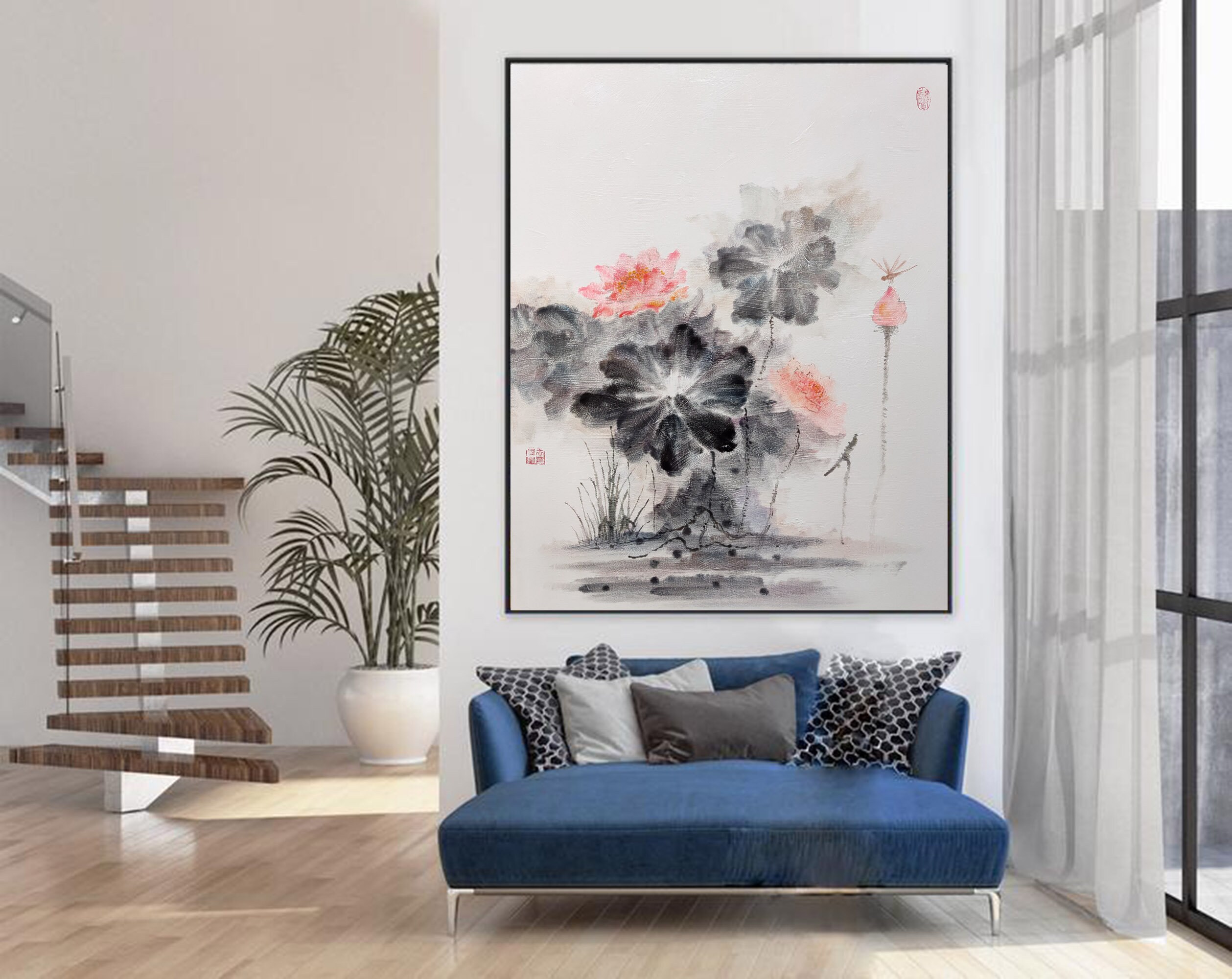 Large Abstract Painting, Lotus Wall Art, Lotus Painting on Canvas ...