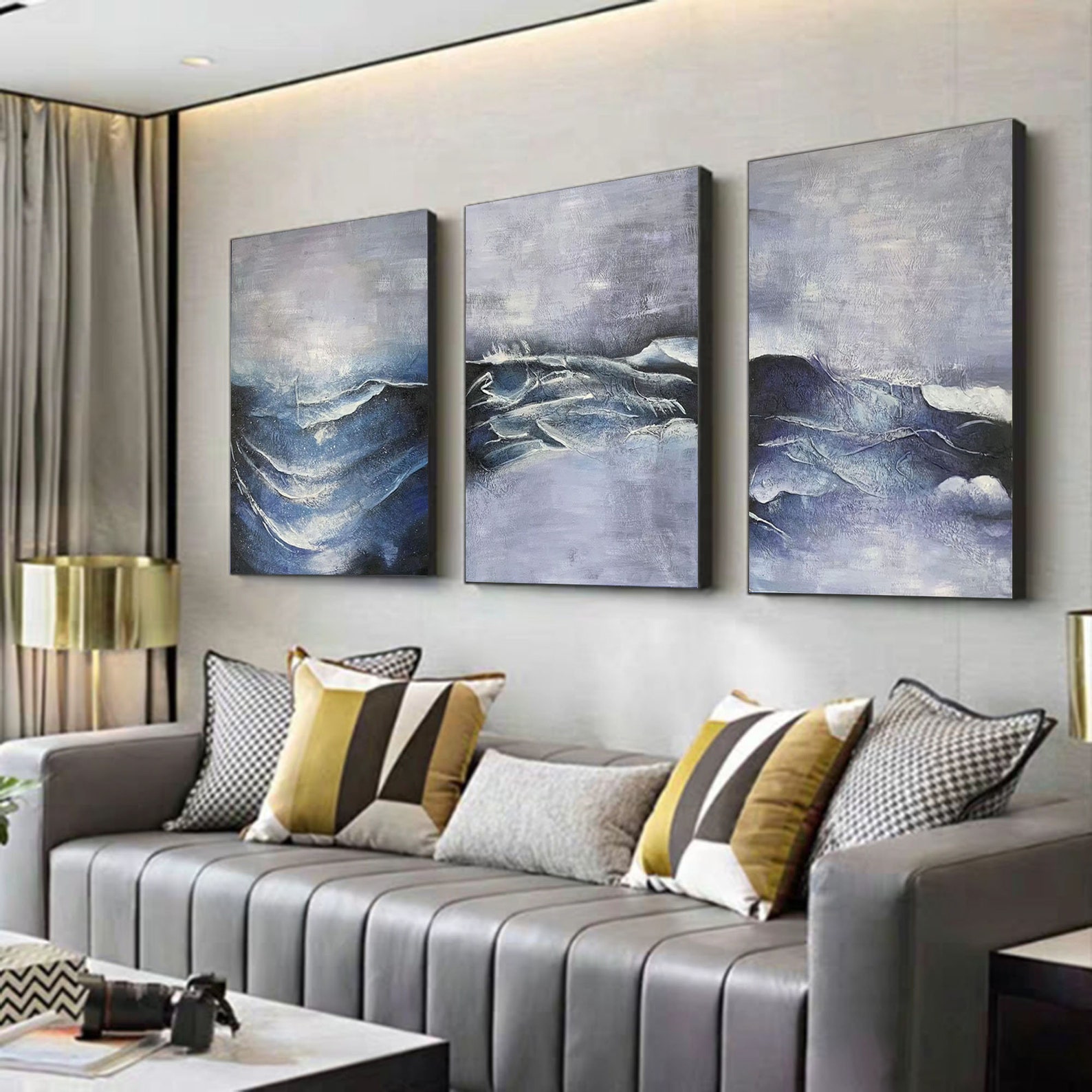 Large Abstract Painting Original, Large Canvas Wall Art, Set of 3 Wall ...