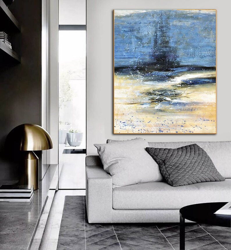 Large Blue Painting on Canvas, Large Abstract Wall Art, Modern Abstract ...