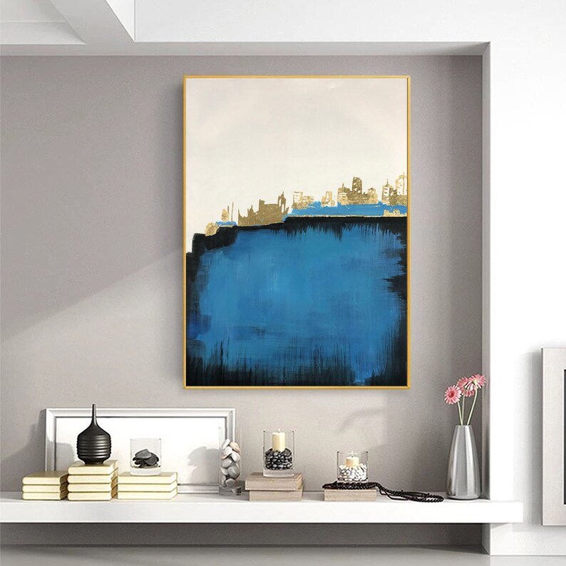 Large Blue Painting on Canvas Extra Large Wall Art Modern | Etsy