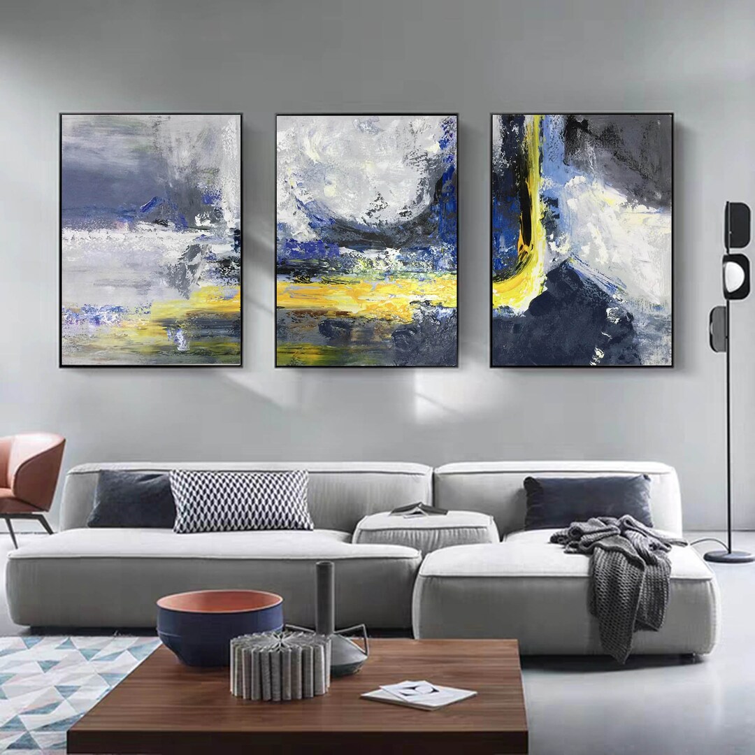 Large Abstract Wall Art, Modern Abstract Painting Original, Set of 3 ...