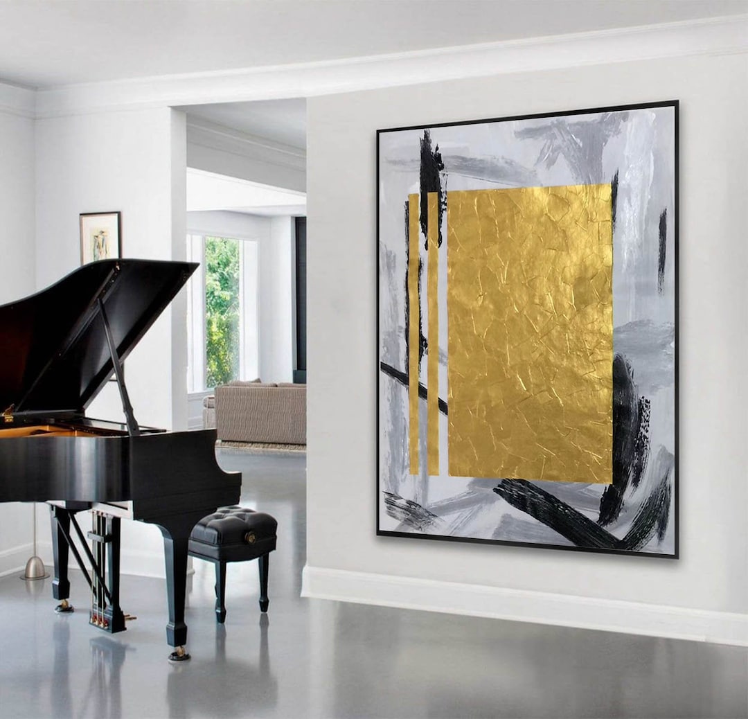 Gold Leaf Art Abstract Painting, Original Canvas Wall Art, Oversized ...