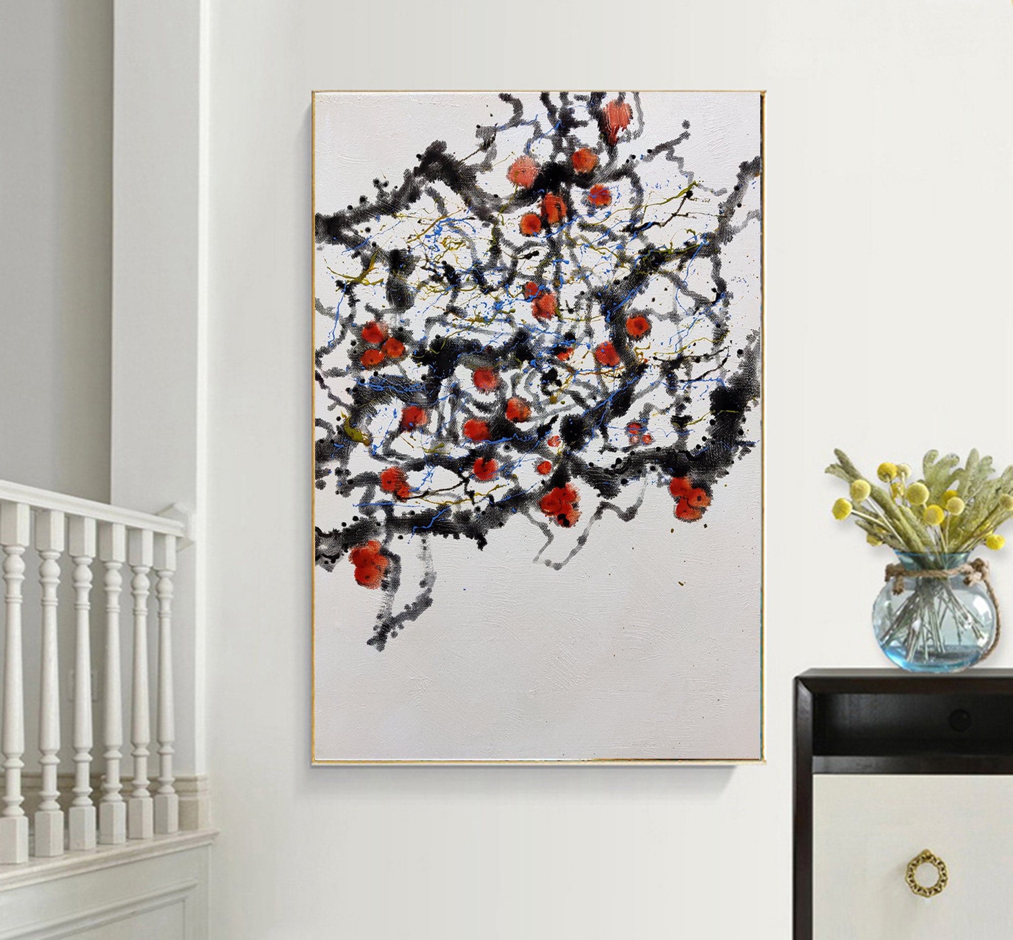 Large Abstract Painting Original Red Flower Painting Large - Etsy