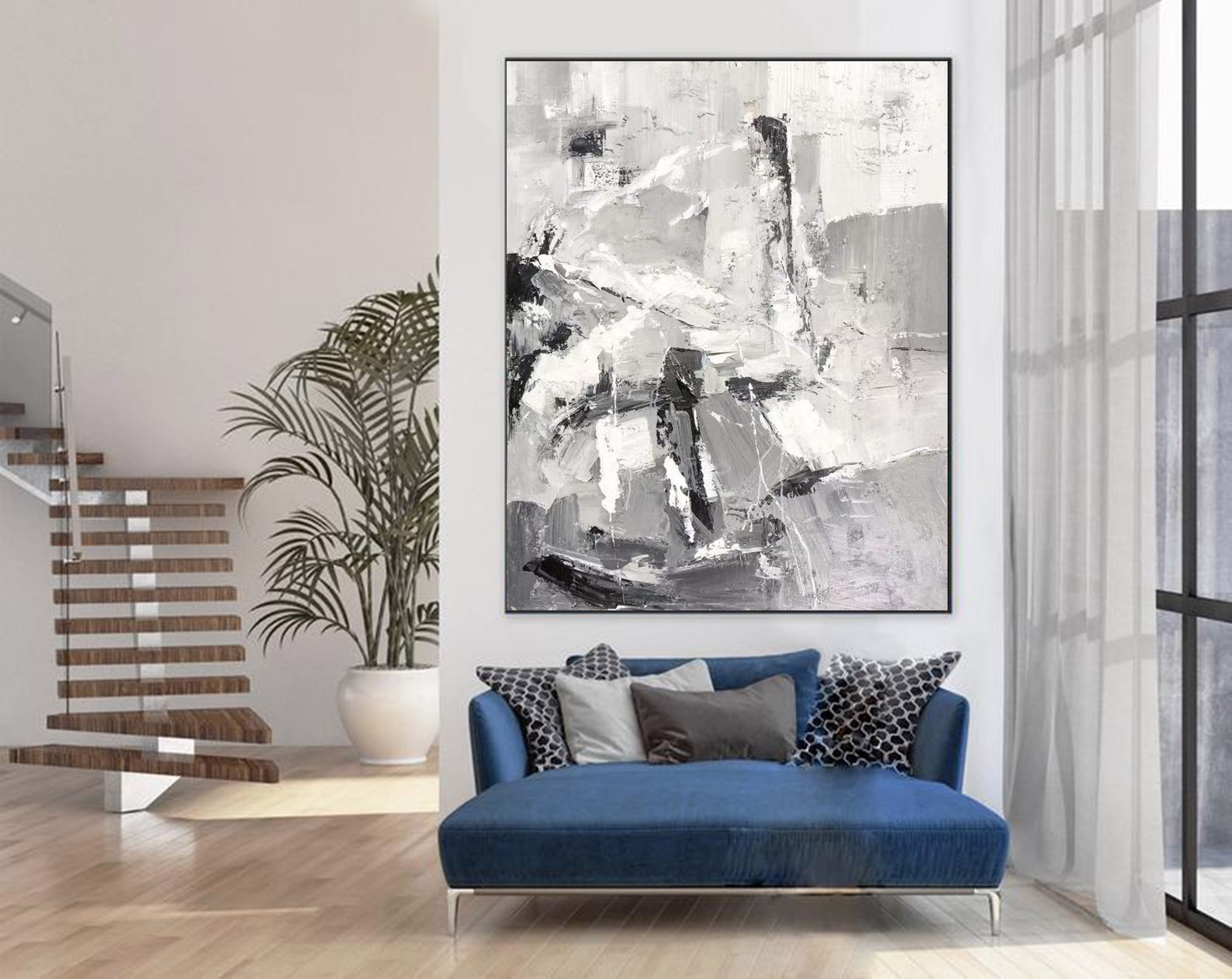 Large abstract painting original black and white painting | Etsy