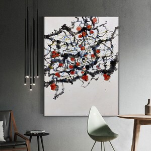 Large Abstract Painting Original, Red Flower Painting, Large Oil ...