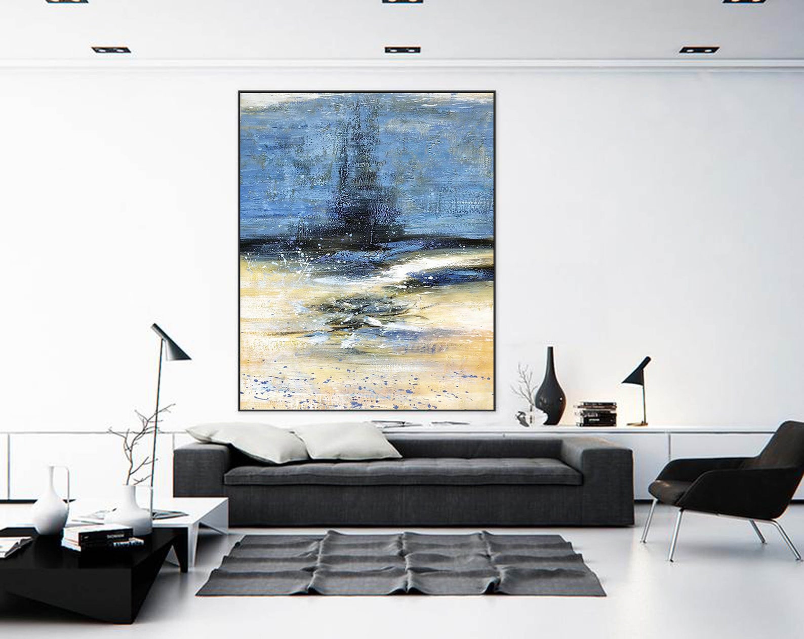 Large Blue Painting on Canvas, Large Abstract Wall Art, Modern Abstract ...