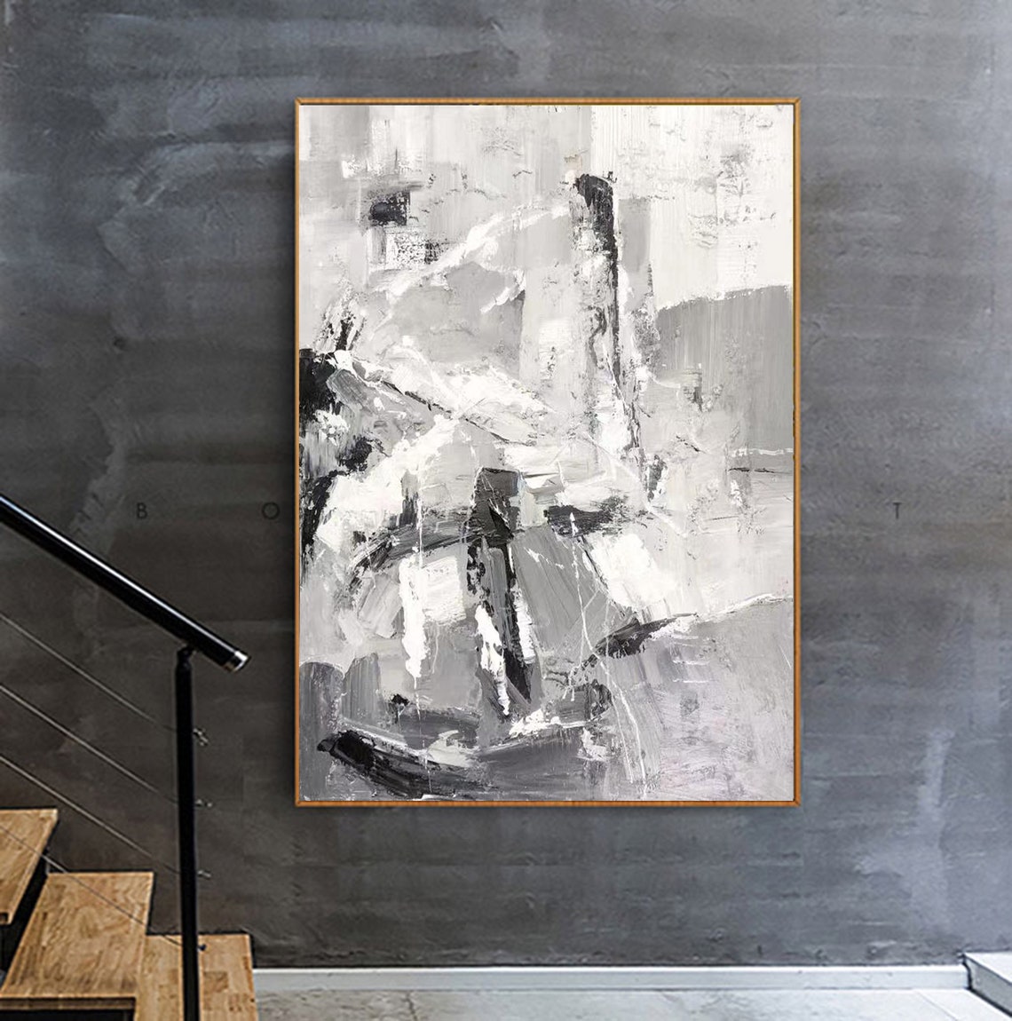 Large abstract painting original black and white painting | Etsy