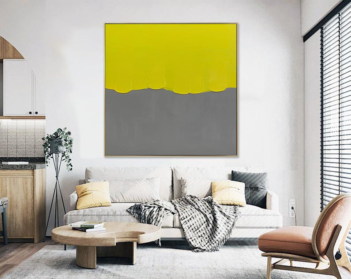 Large abstract canvas art yellow painting abstract oil | Etsy