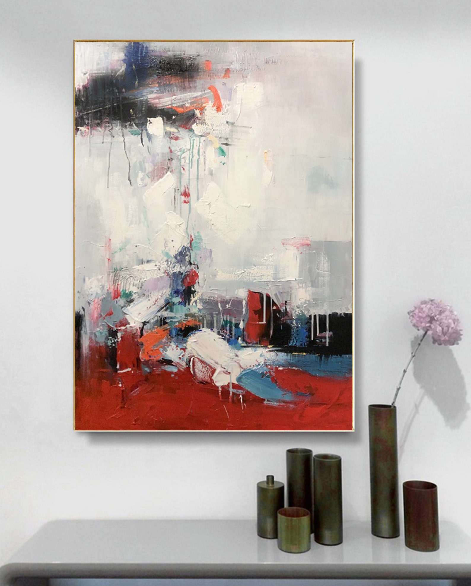 Modern Abstract Paintings on Canvas, Large Canvas Art Abstract, Red ...