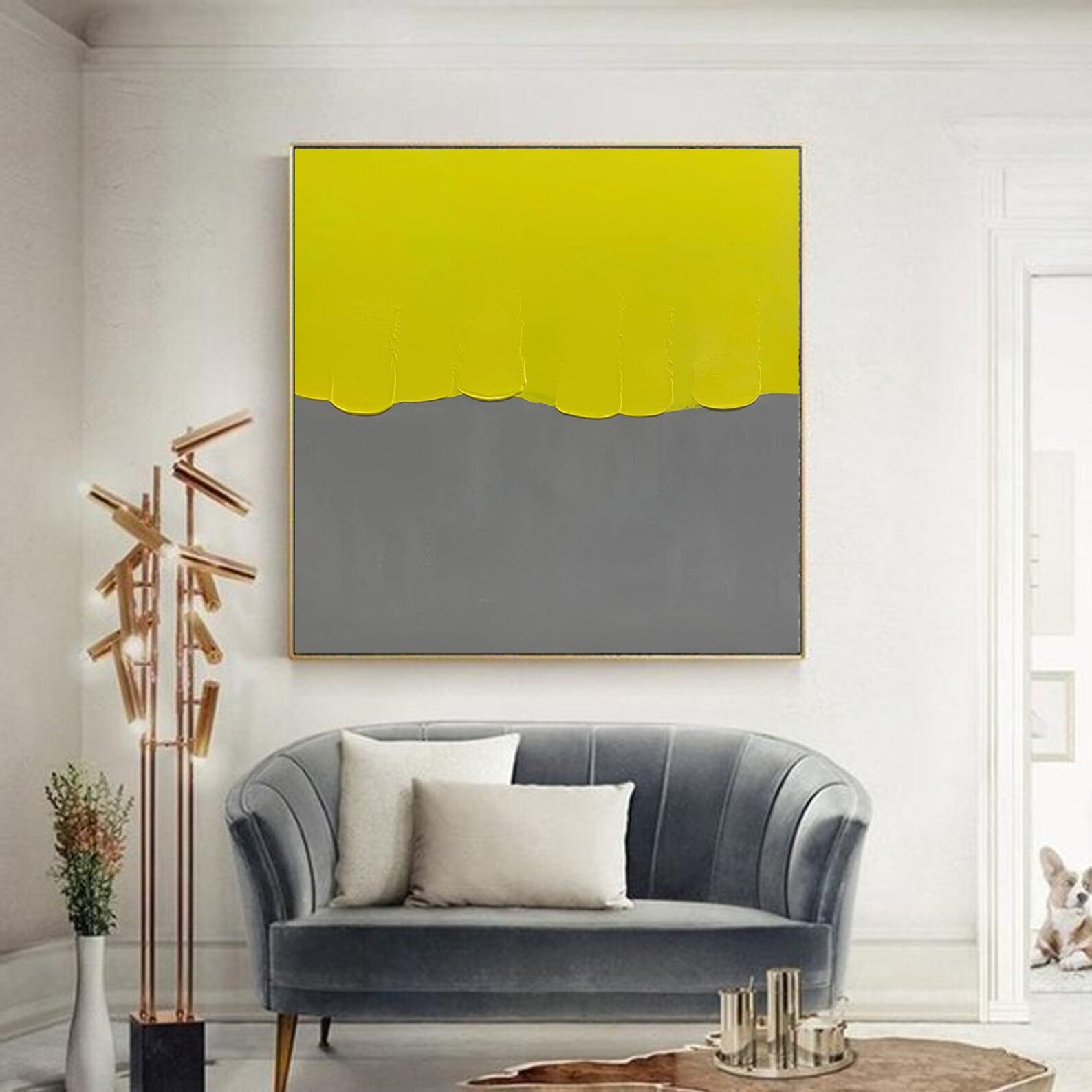 Large Abstract Canvas Art Yellow Painting Abstract Oil | Etsy
