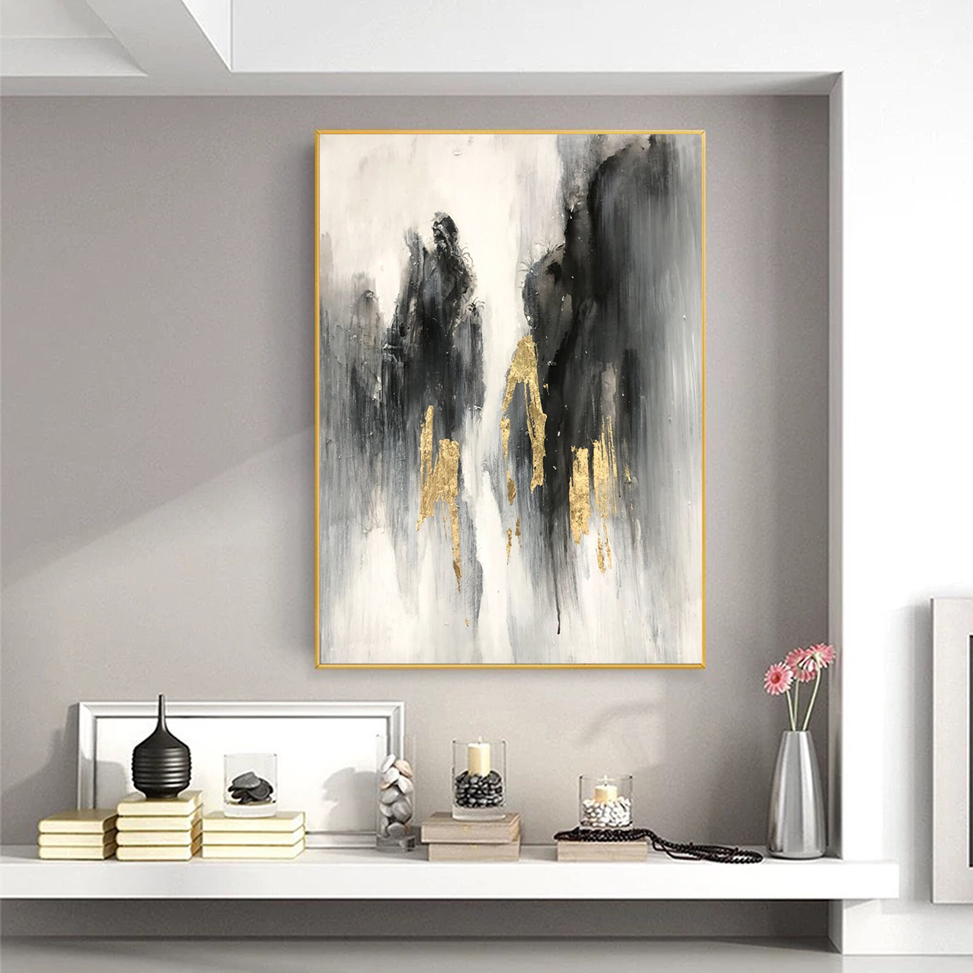 Extra Large Wall Art Abstract, Black Painting, Gold Painting on Canvas ...