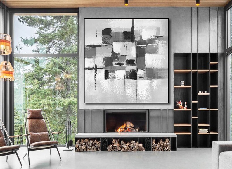 Large Wall Art Abstract Black and White Wall Art Canvas - Etsy