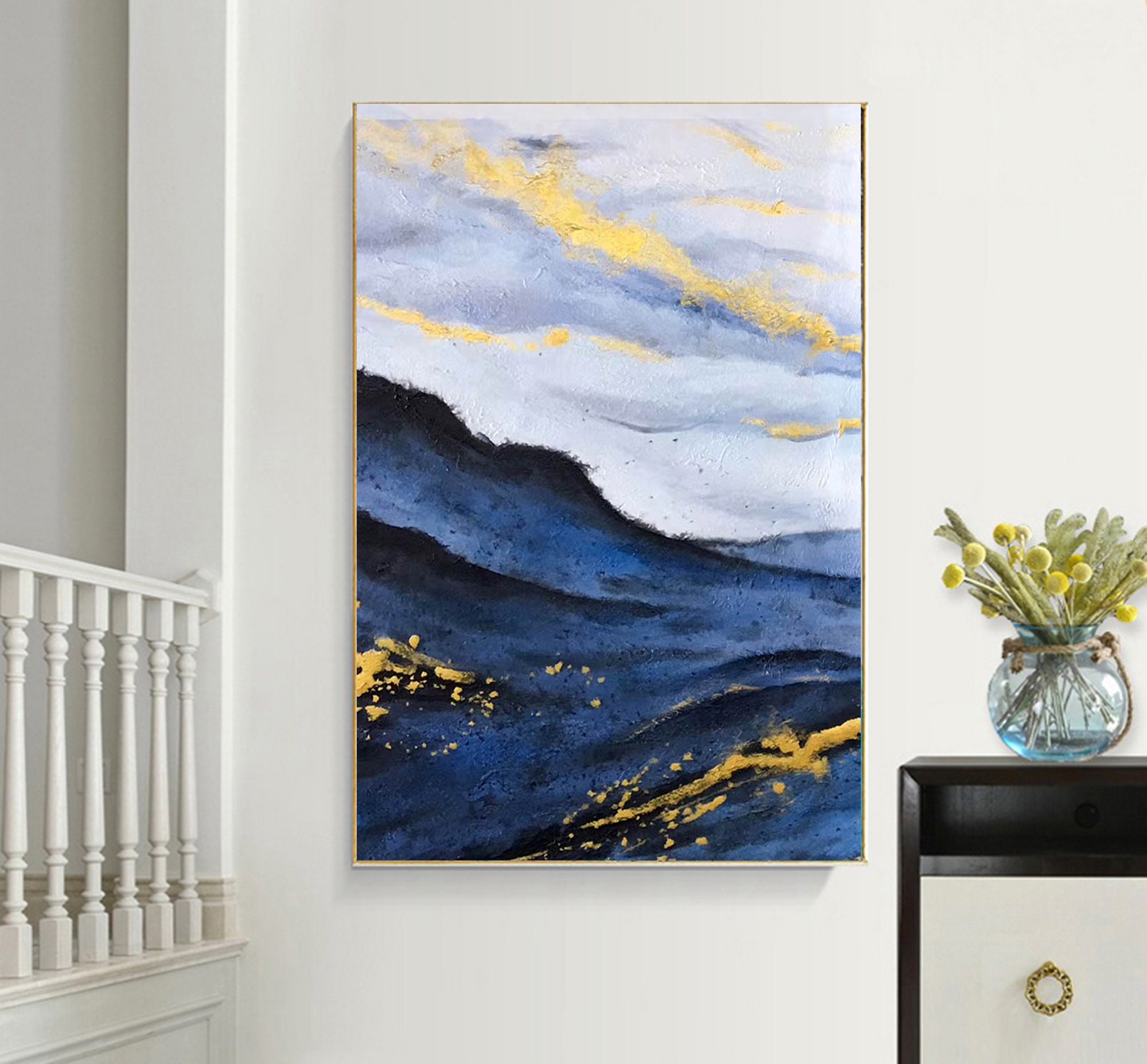 Large Blue Painting on Canvas, Abstract Painting Original, Large Oil ...