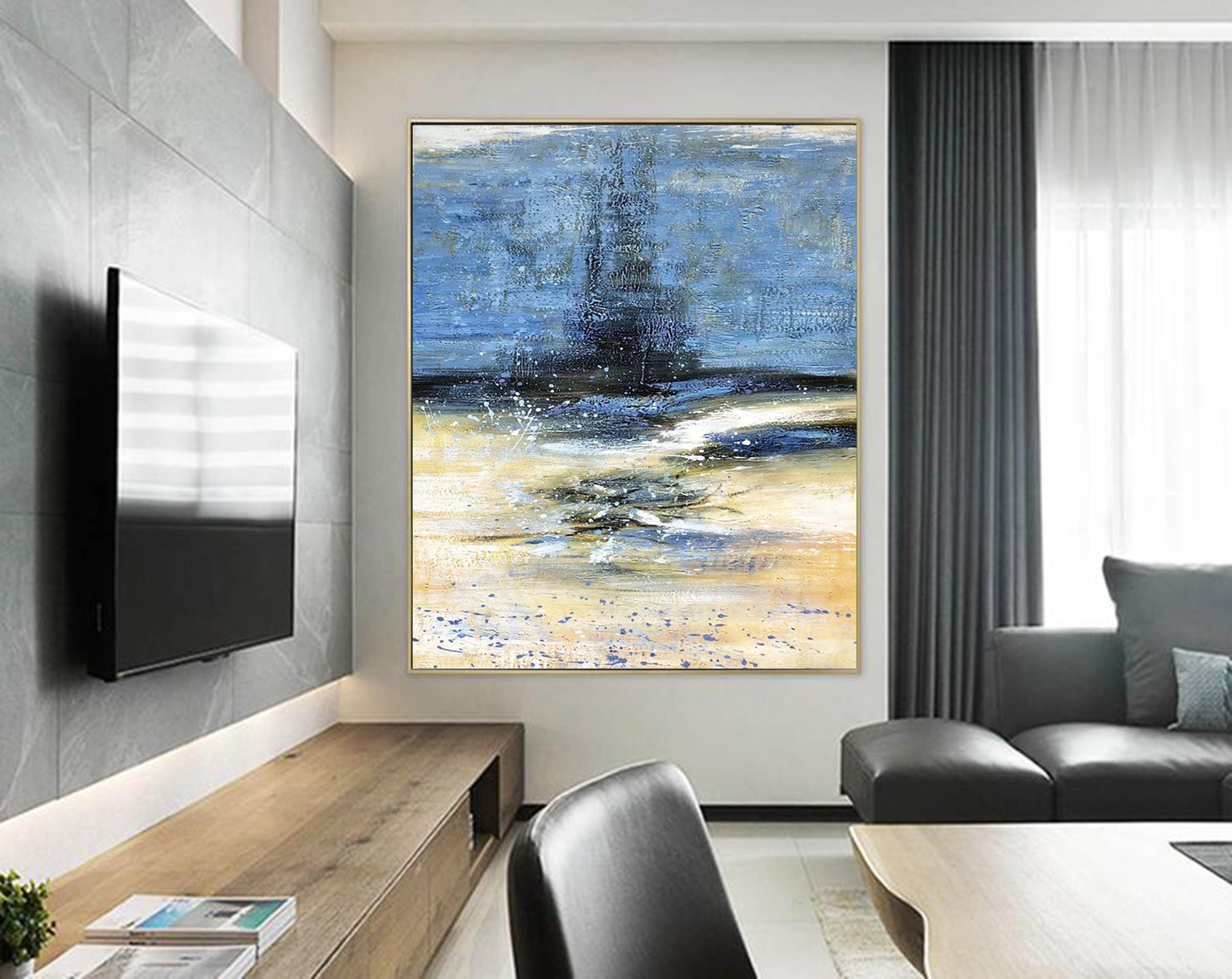 Large Blue Painting on Canvas Large Abstract Wall Art Modern | Etsy