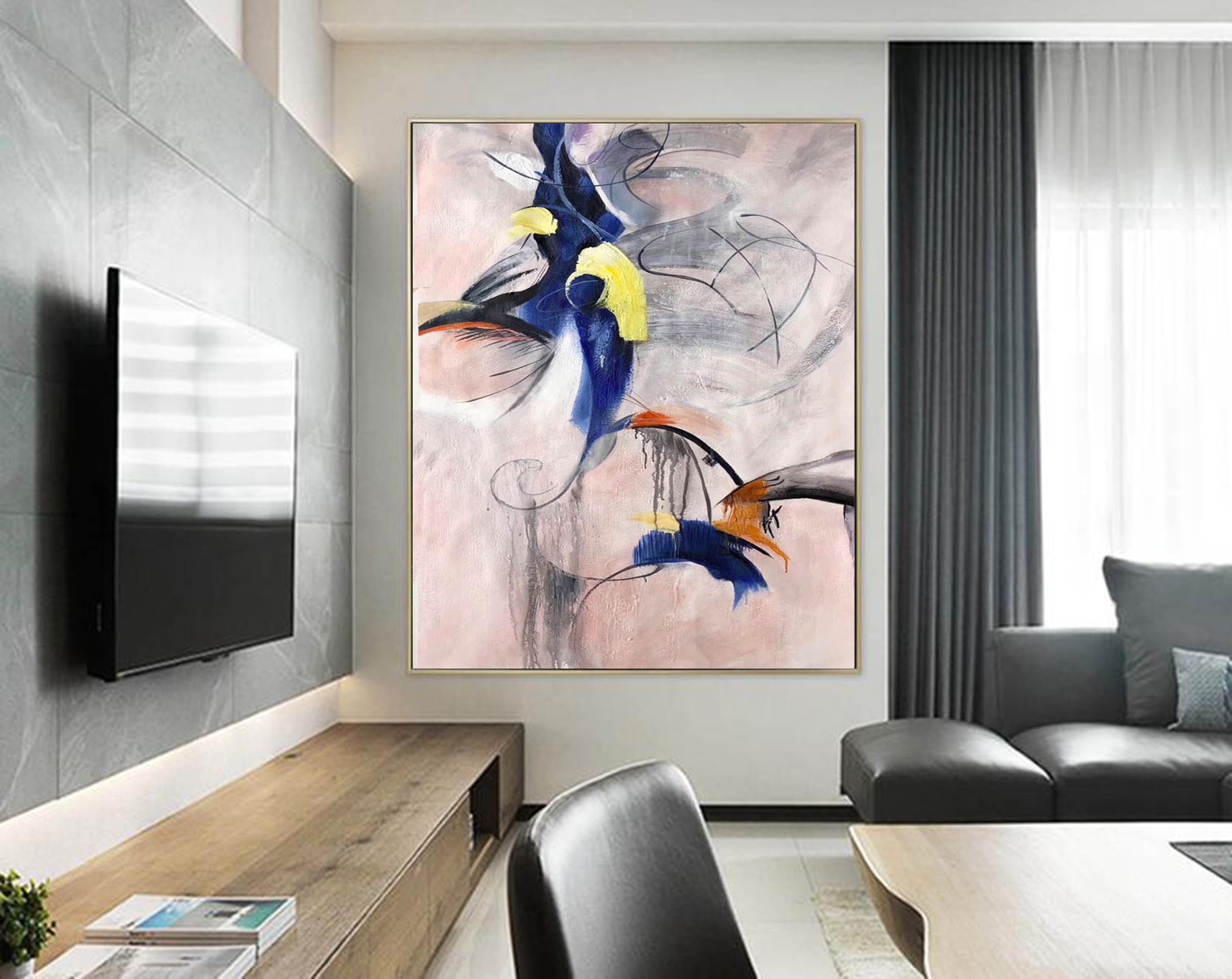 Original Abstract Painting | Handmade Textured Wall Art | Blue Yellow ...