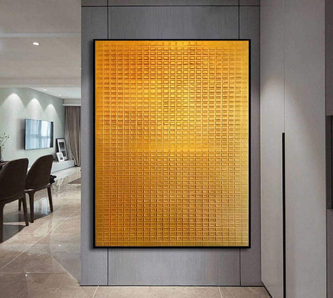 Original Gold Textured Abstract Wall Art – Handmade Geometric Square ...
