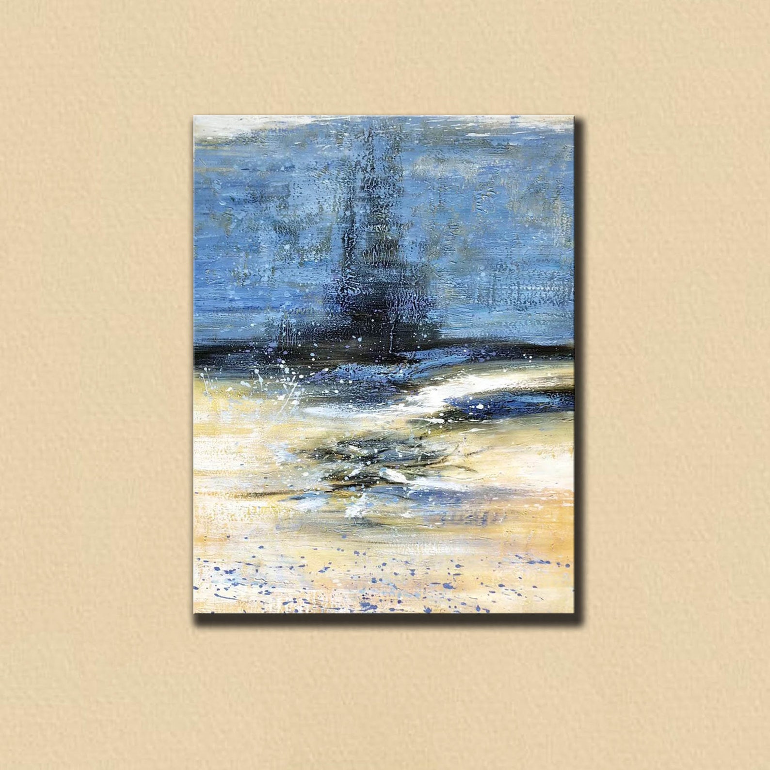 Large Blue Painting on Canvas Large Abstract Wall Art Modern - Etsy