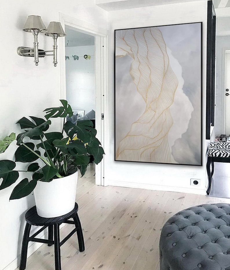 Large Canvas Painting, Original Oil Painting on Canvas, Line Canvas Art ...
