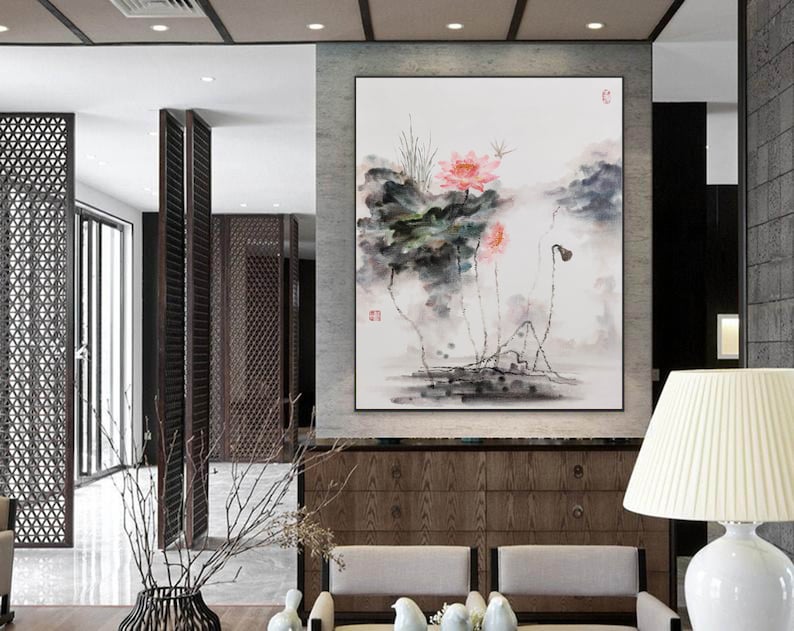 Lotus Flower Paintings on Canvas, Extra Large Wall Art Canvas, Modern ...