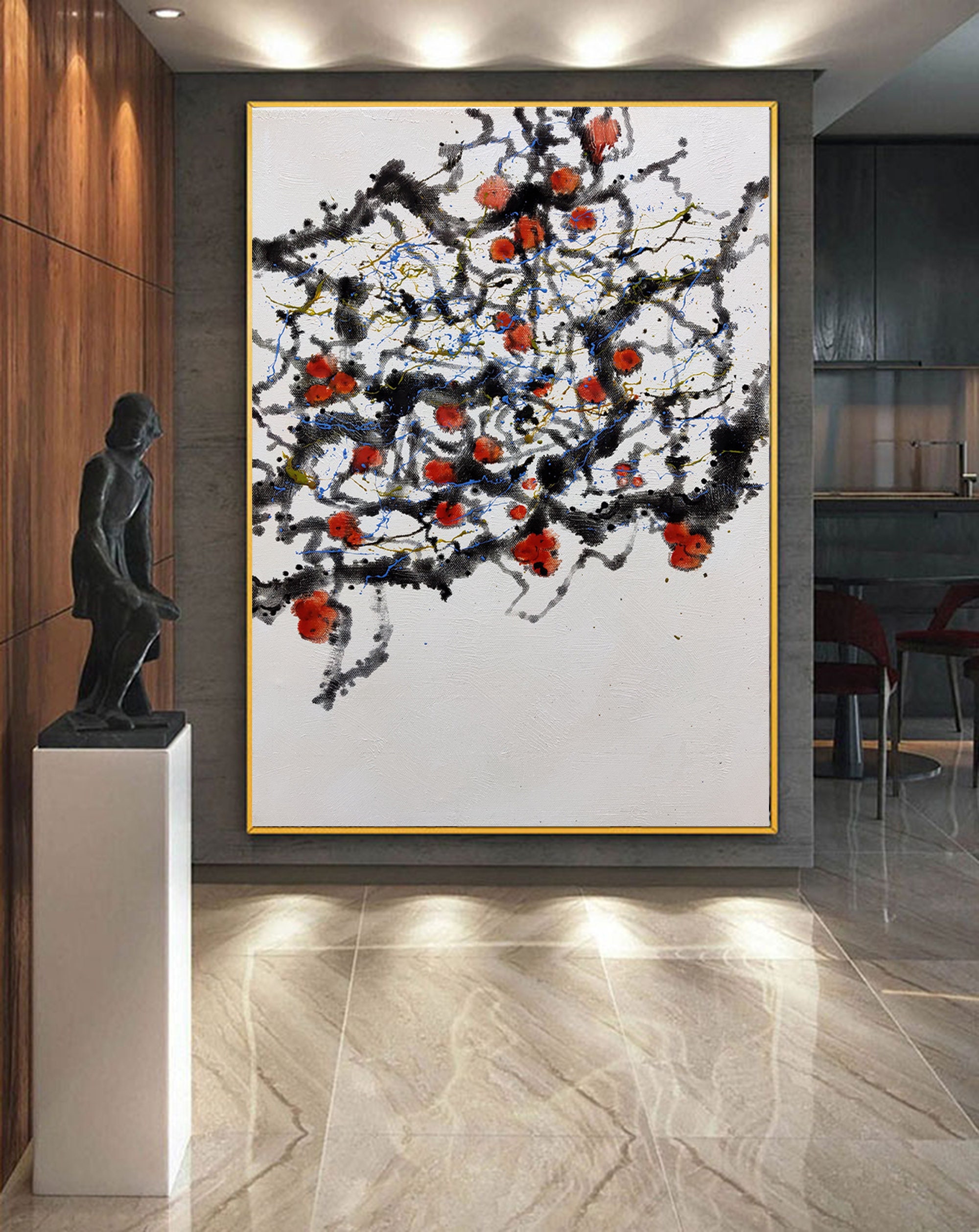 Large Abstract Painting Original Red Flower Painting Large - Etsy