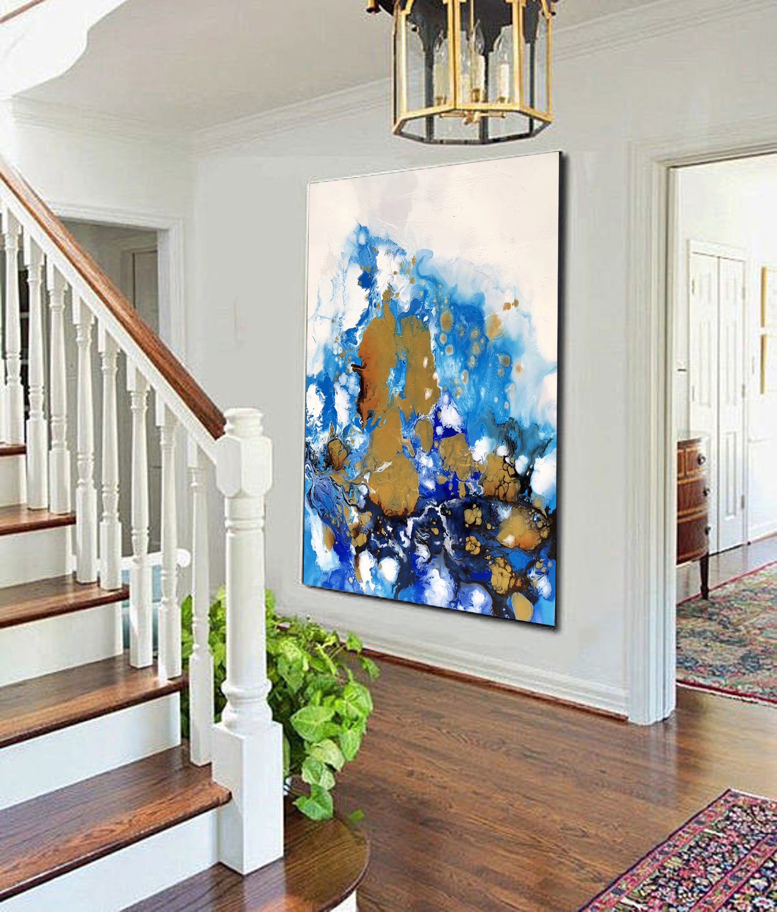 Large Blue Abstract Painting Contemporary Wall Art Hand - Etsy