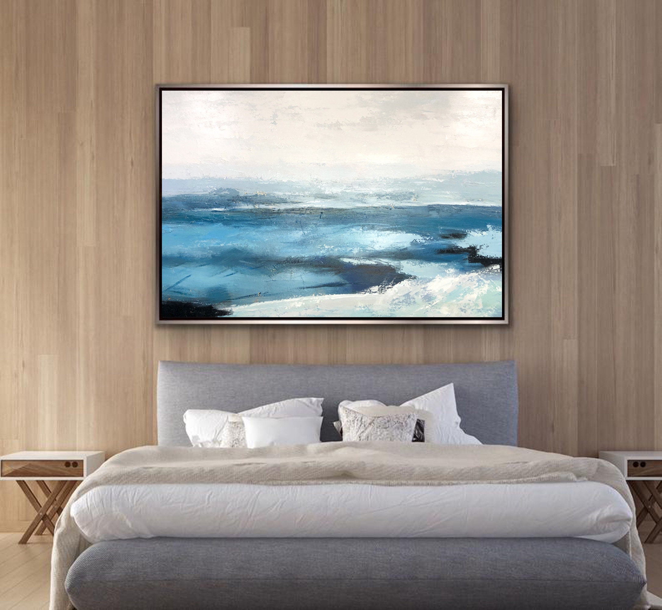 Large Canvas Wall Art, Seascape Painting on Canvas Original, Blue ...