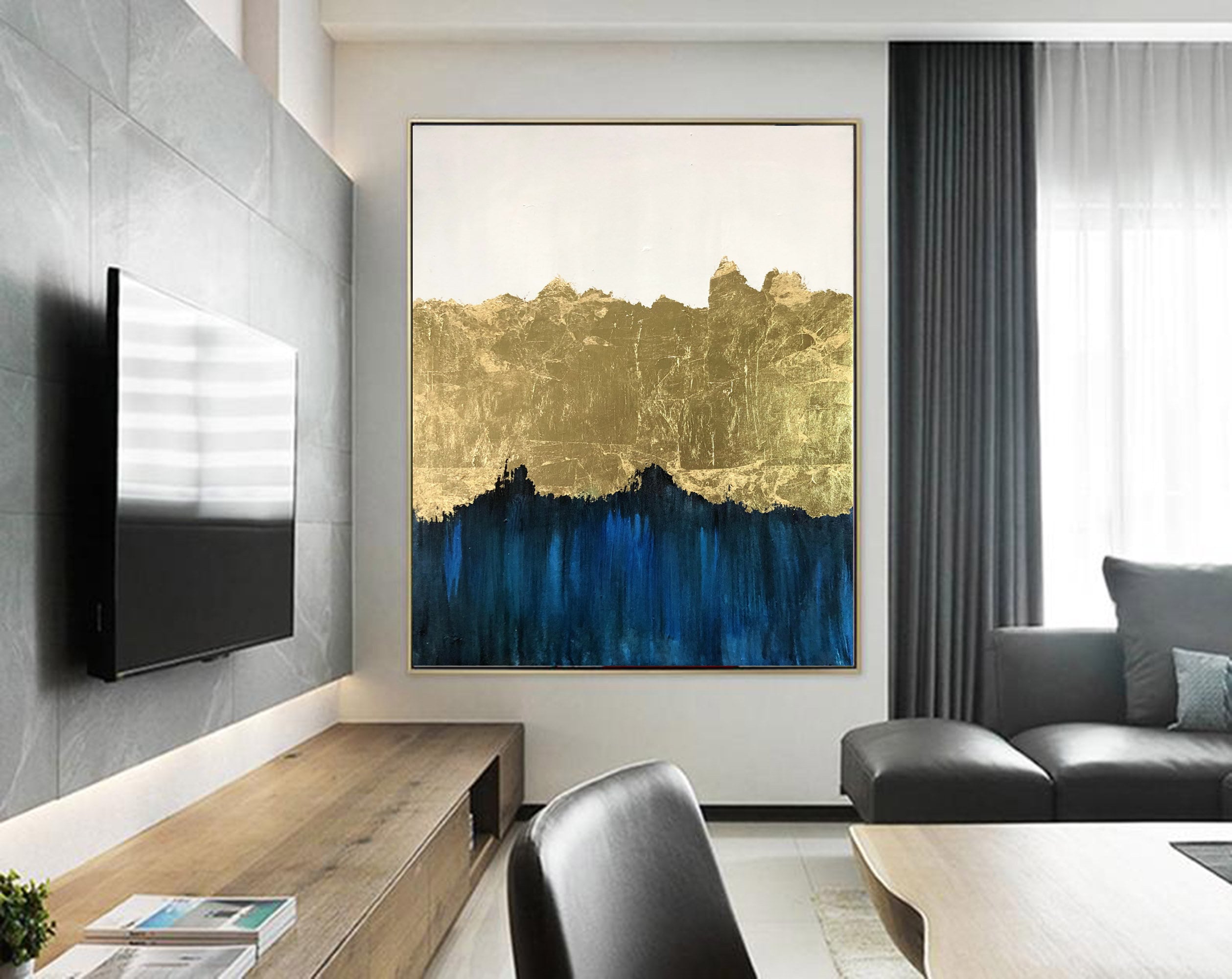 Extra Large Abstract Art Modern Abstract Painting Gold Leaf | Etsy