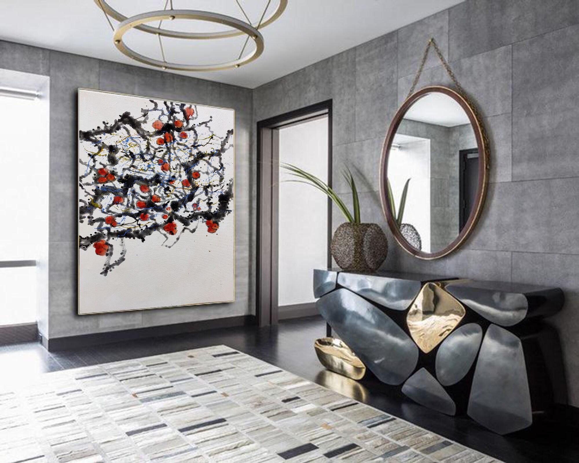 Large Abstract Painting Original Red Flower Painting Large - Etsy