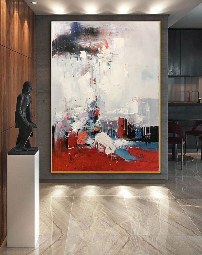 Modern Abstract Paintings on Canvas, Large Canvas Art Abstract, Red ...
