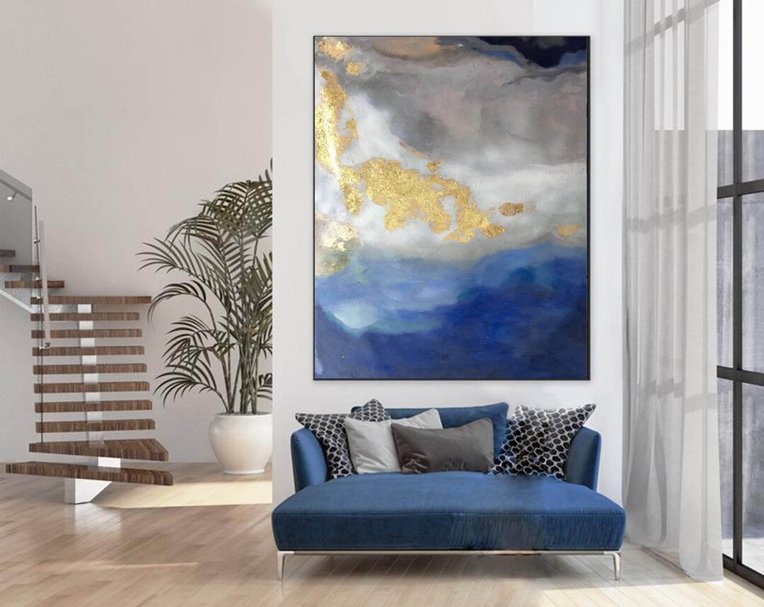 Blue Abstract Painting, Extra Large Wall Art Abstract, Oversized Canvas ...