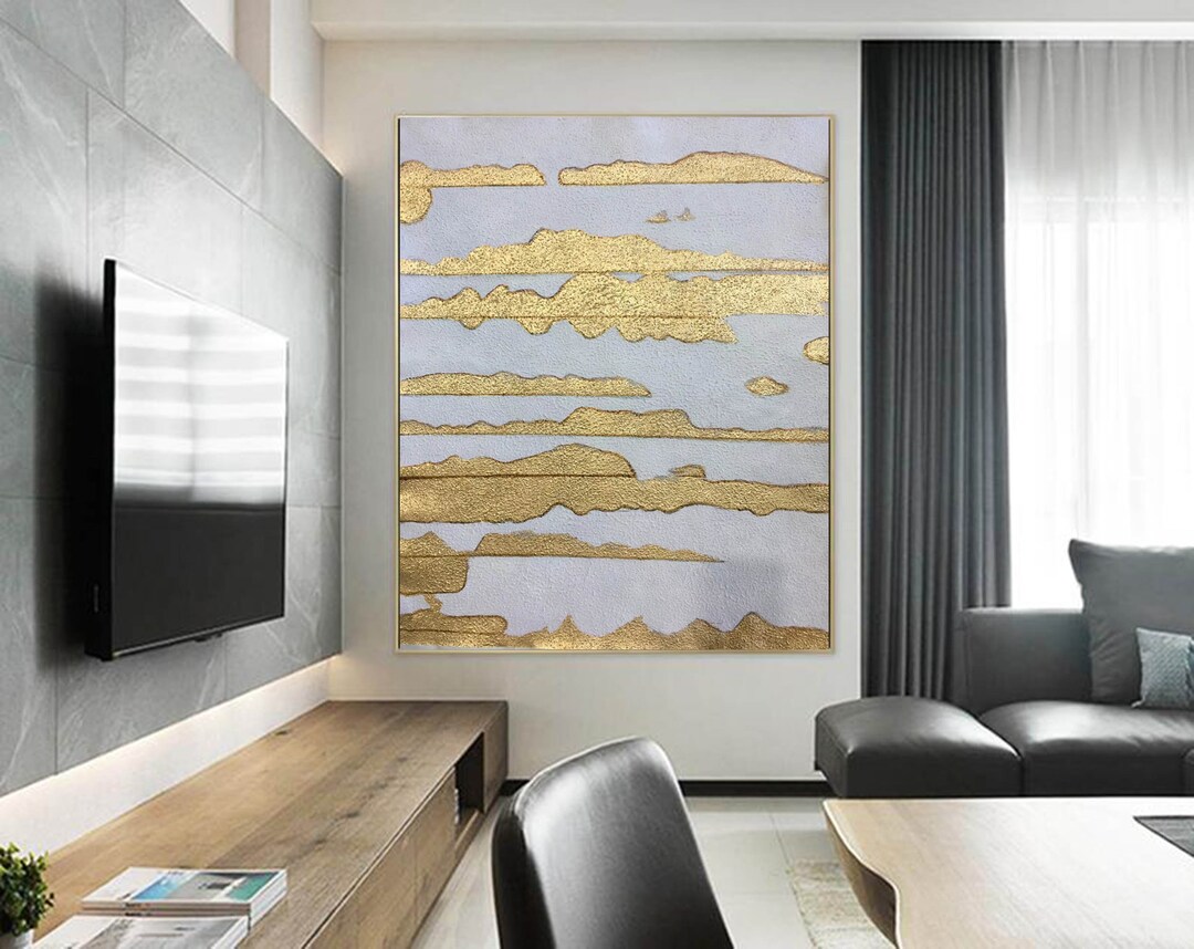 Modern Abstract Painting, Gold Painting Hand Painted, Large Abstract ...