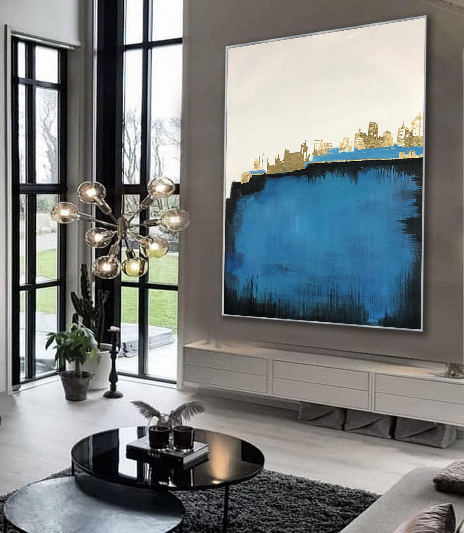 Large Blue Painting on Canvas Extra Large Wall Art Modern | Etsy