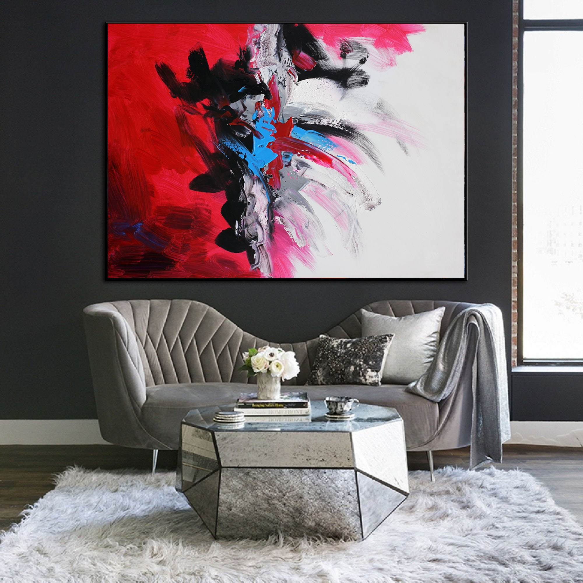 Oversized wall art framed original abstract painting modern | Etsy