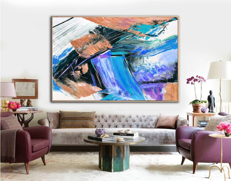 Large Modern Abstract Painting Framed Extra Large Wall Art | Etsy