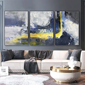 Large Abstract Wall Art, Modern Abstract Painting Original, Set of 3 ...