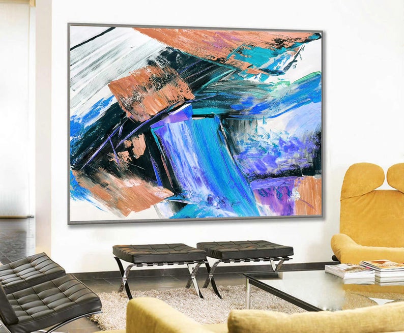 Large Modern Abstract Painting Framed Extra Large Wall Art | Etsy