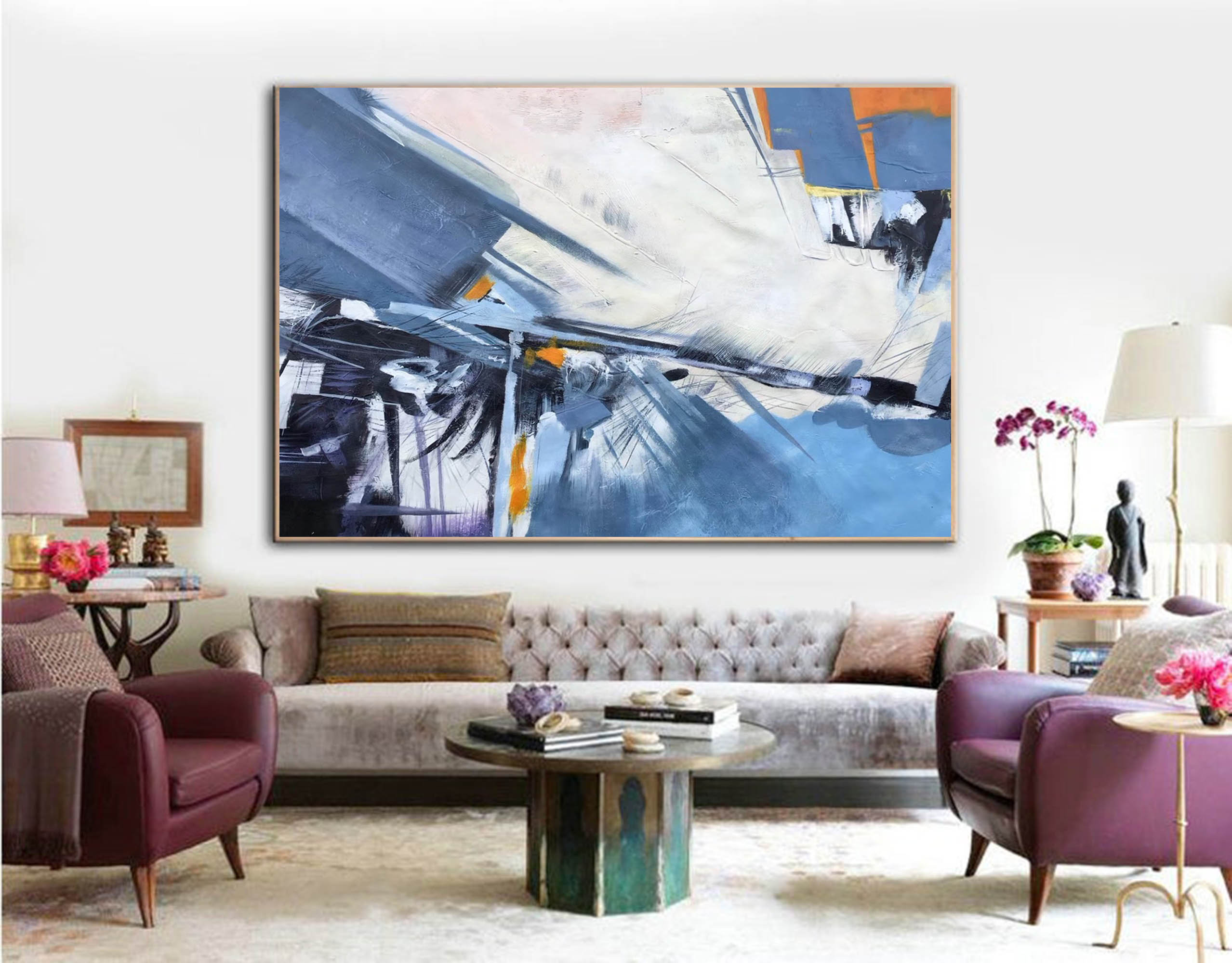 Modern abstract painting oversized canvas wall art extra | Etsy