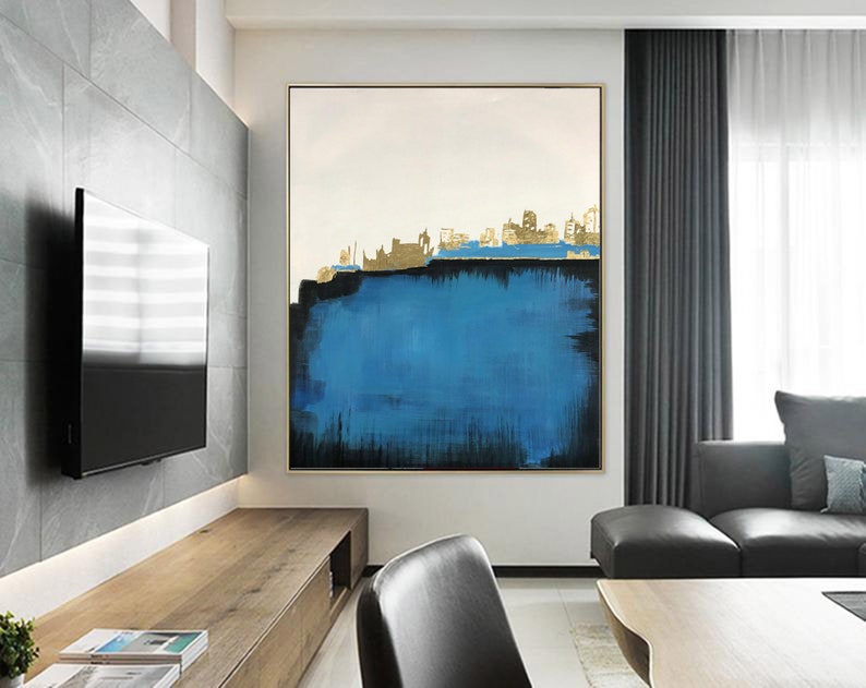 Large Blue Painting on Canvas Extra Large Wall Art Modern | Etsy