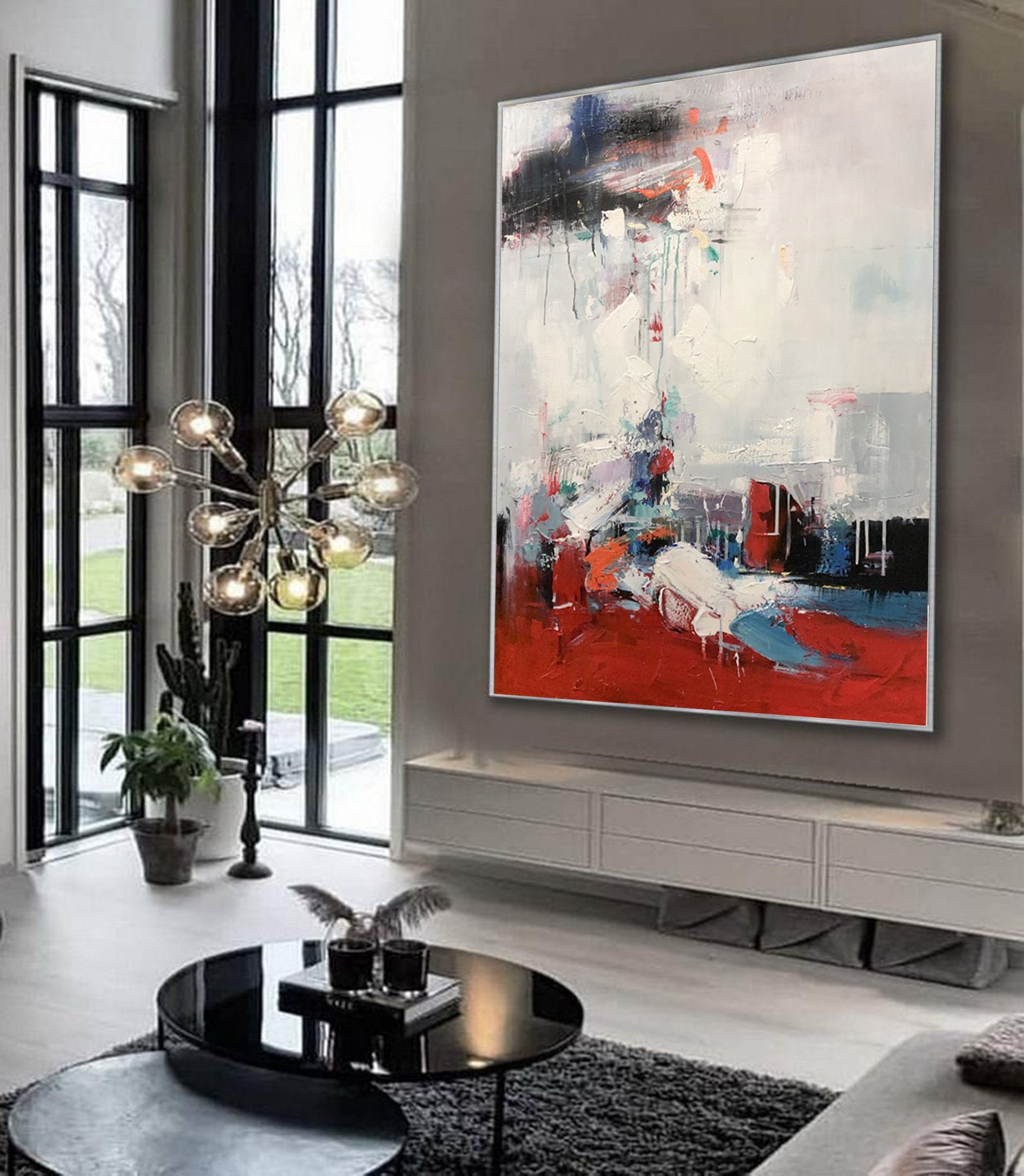Modern Abstract Paintings on Canvas, Large Canvas Art Abstract, Red ...