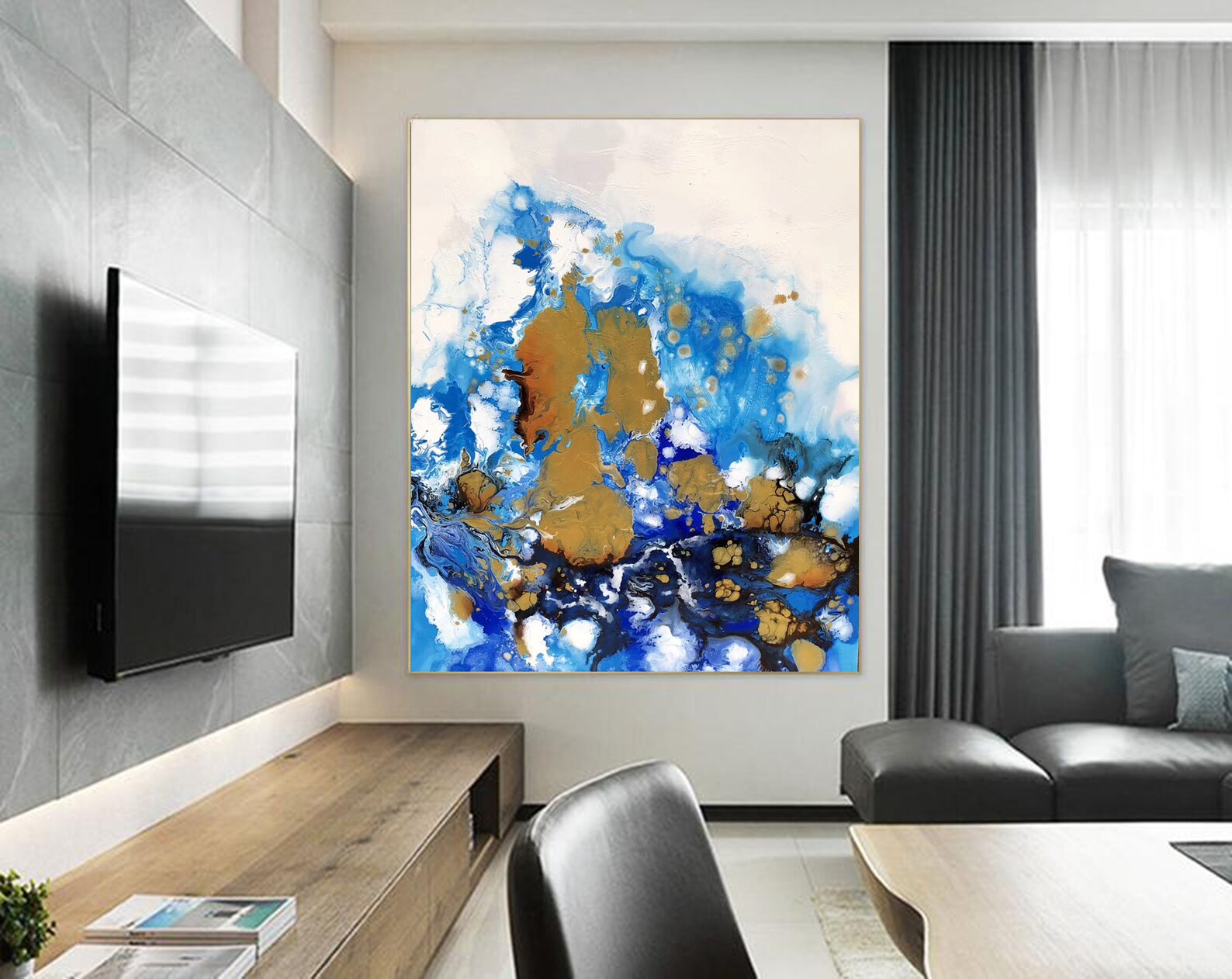 Large Blue Abstract Painting Contemporary Wall Art Hand - Etsy
