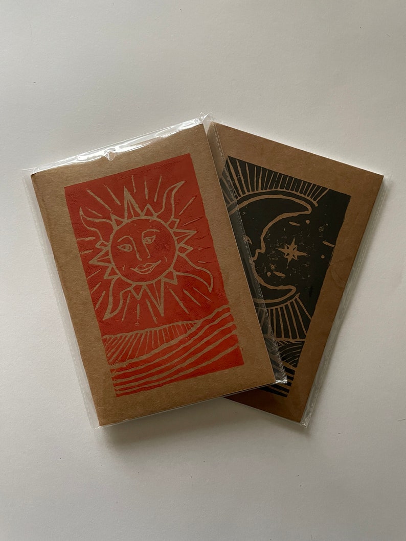 Sun and Moon Astronomy Zodiac Plain Notebook Handprinted A5 Journal ...