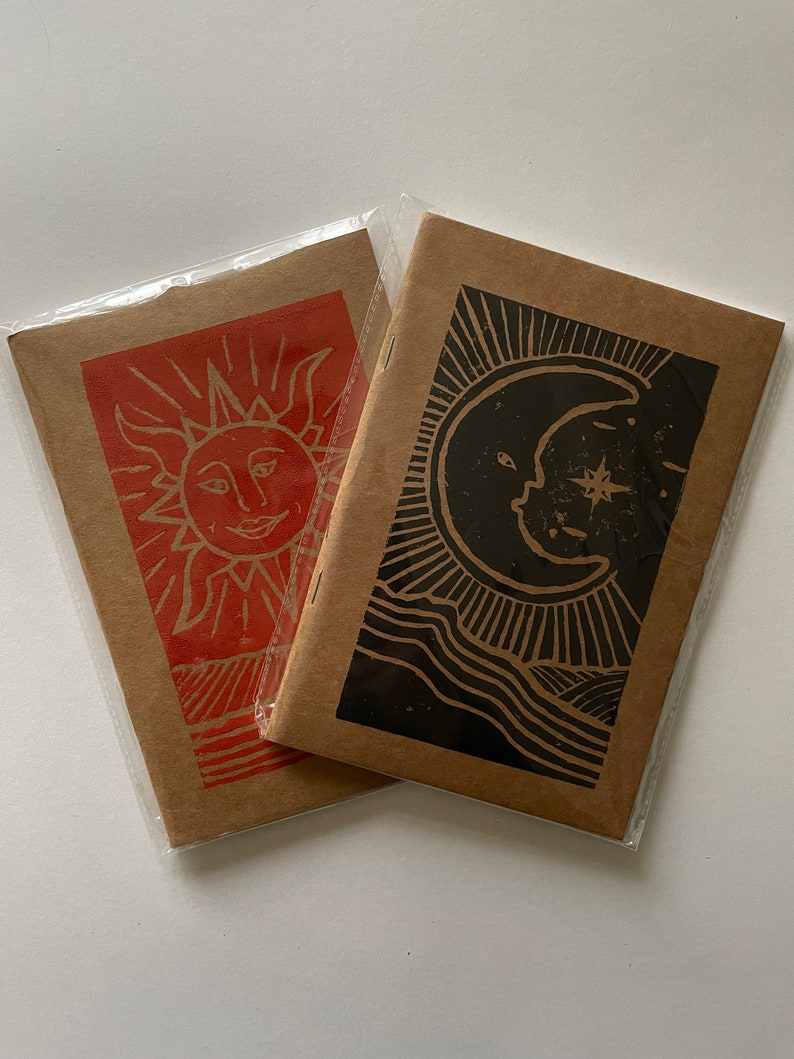 Sun and Moon Astronomy Zodiac Plain Notebook Handprinted A5 Journal ...