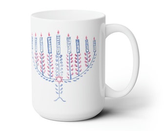 Rainbow Menorah Hanukkah Coffee Mug, Chanukah Menorah Cut-out Design ...