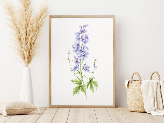 Larkspur / July Flower / Birth Flower Watercolor / Instant - Etsy