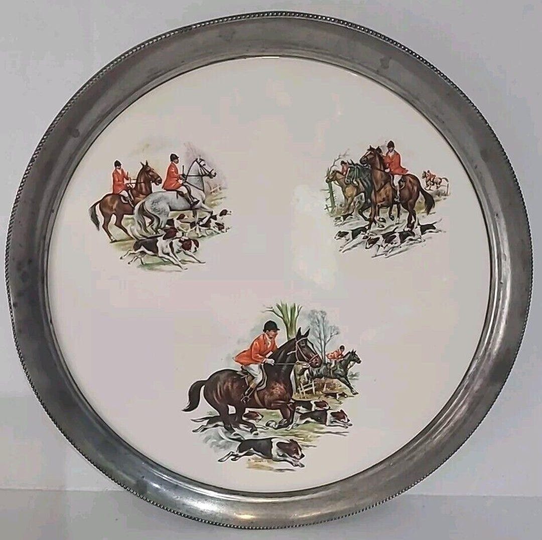 Vintage Round Tray Fox Hunting Design, Bar, Canapés, Dressing Table - Etsy